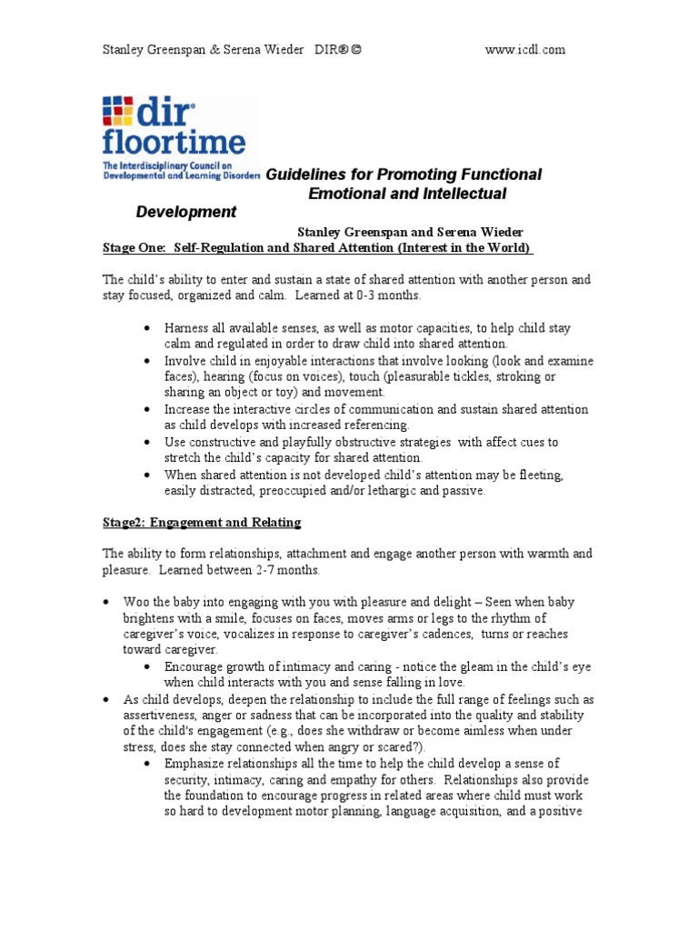 DIR Guidelines For Promoting Functional Emotional and Intellectual ...