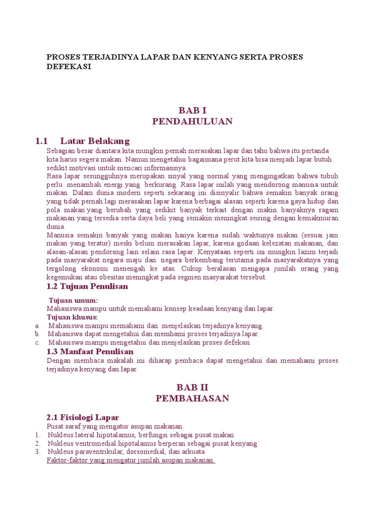 Proses Terjadinya Lapar Dan Kenyang Serta Proses Defekasi | PDF