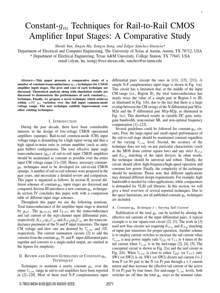 Constant-Techniques For Rail-to-Rail CMOS Amplifier Input Stages: A ...