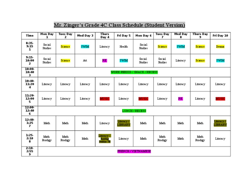 Grade 4C Class Schedule Overview | PDF | Career & Growth | Foreign ...