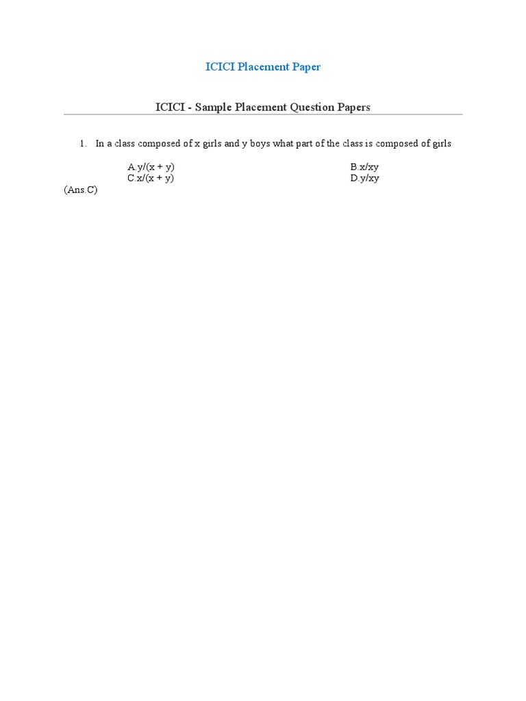 ICICI Placement Paper: Sample Questions from an ICICI Placement Test ...