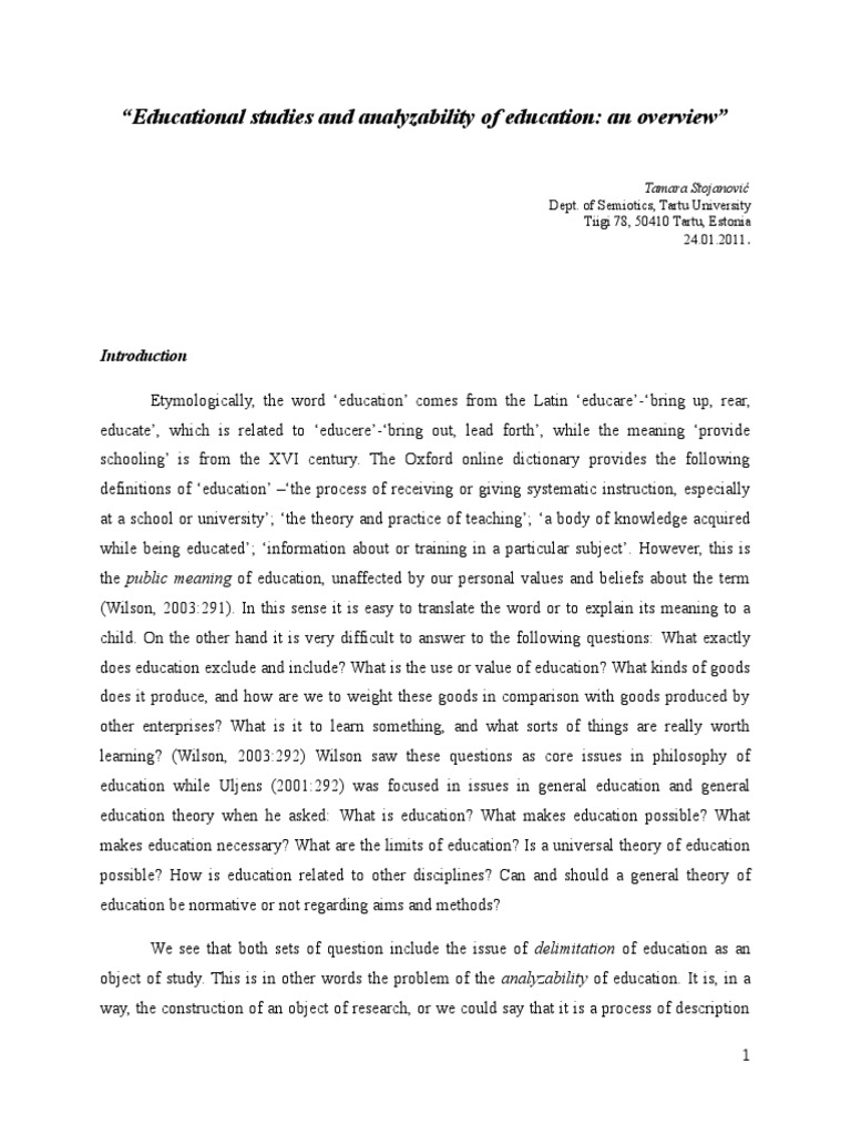 Educational Studies and Analyzability of Education-An Overview | PDF ...