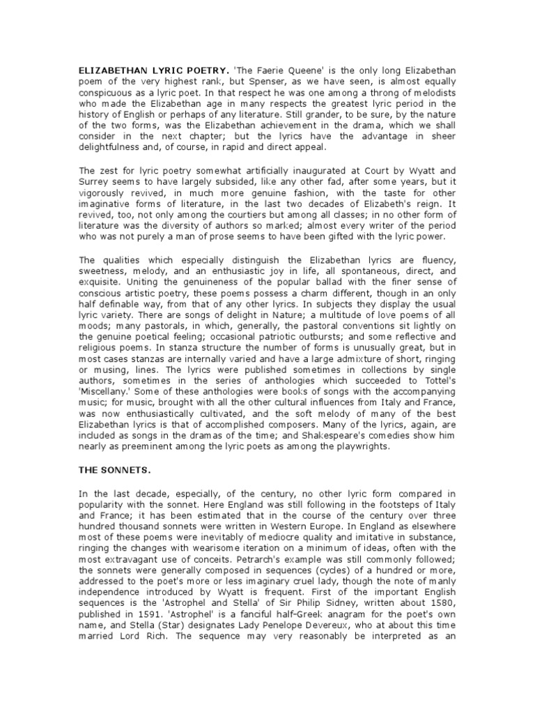 Elizabethan Lyric Poetry | PDF | Lyric Poetry | Sonnets