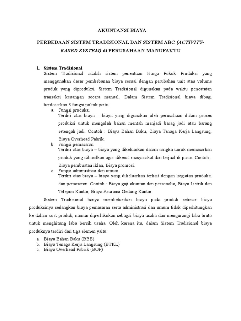 Sistem Tradisional Dan Sistem ABC | PDF | Teknologi & Rekayasa