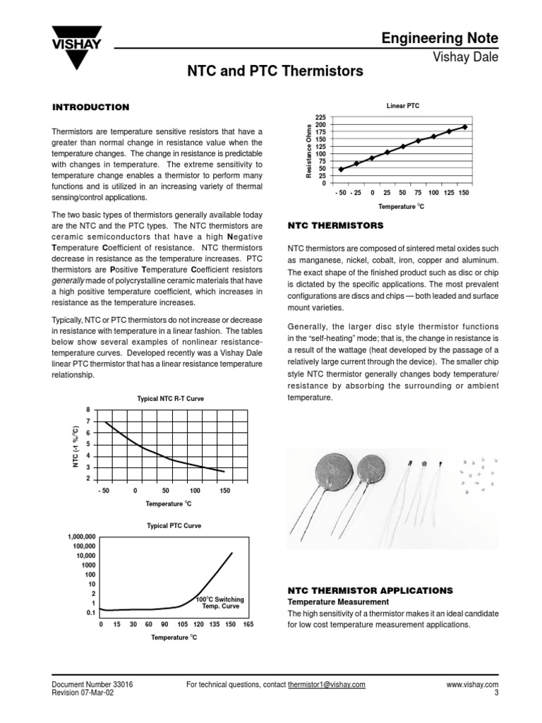Engineering Note NTC and PTC Thermistors: Vishay Dale | PDF | Resistor ...