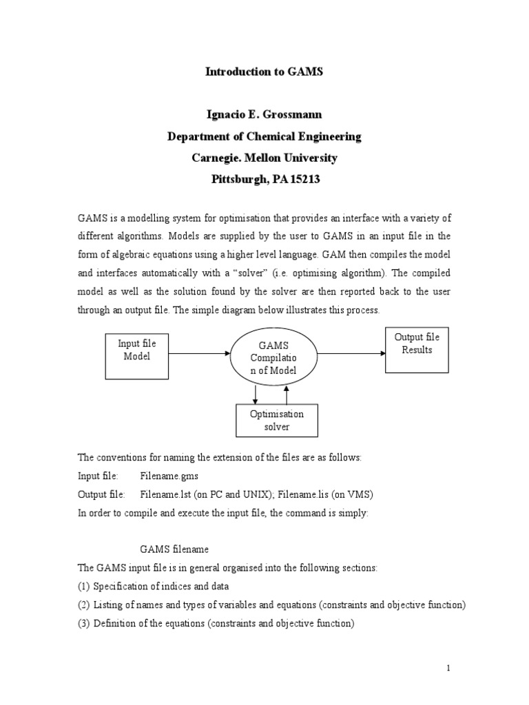 Introduction to GAMS Optimization Modeling Software | PDF | Mathematical Optimization | Linear ...