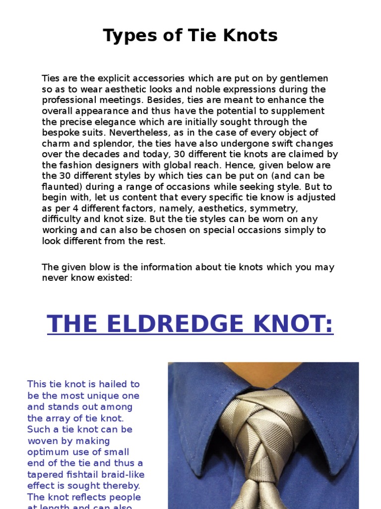 Diffrent Types of Tie Knots | PDF | Necktie | Suit (Clothing)