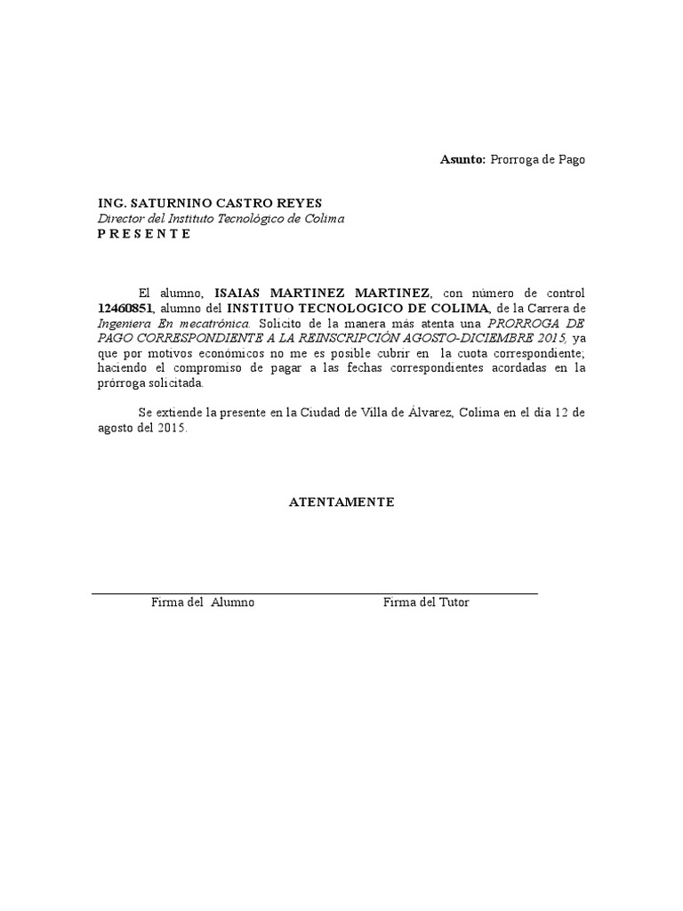 Carta Prorroga Pago | PDF