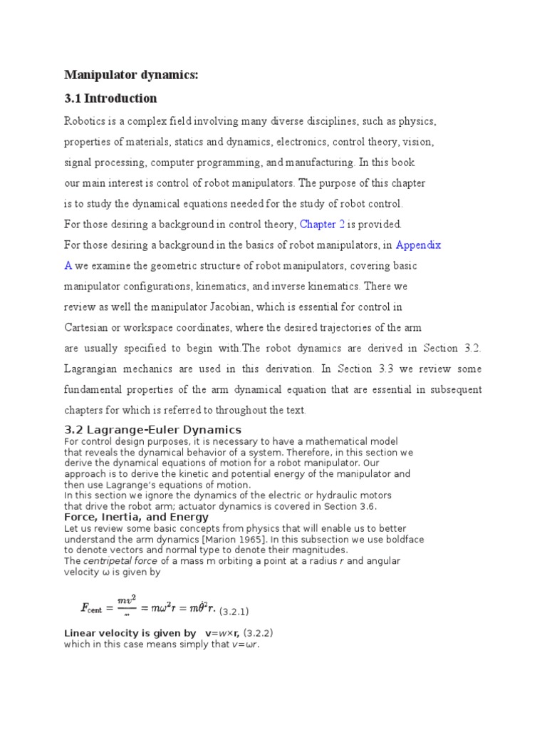 Manipulator Dynamics:: Appendix A | PDF | Robot | Robotics