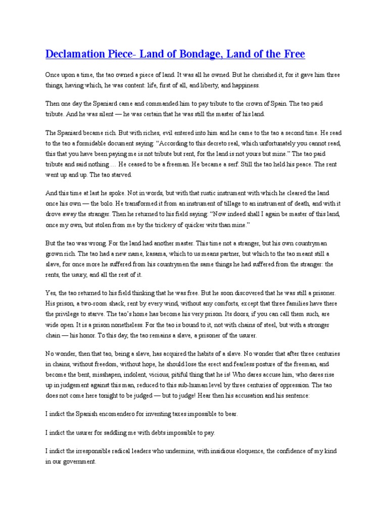 Land of The Bondage (Declamation Piece Grade 9) | Usury | Serfdom