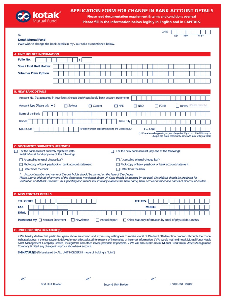 Application Form For Change in Bank Account Details | PDF | Finance ...