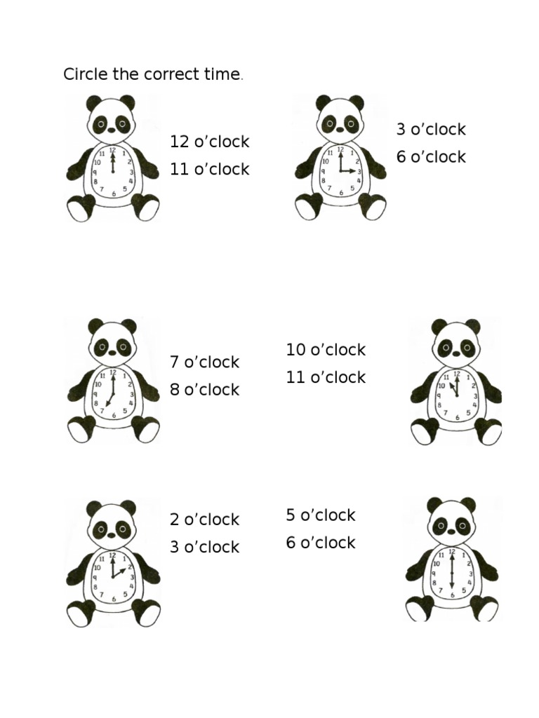 Circle The Correct Time 3 O'clock 6 O'clock | PDF