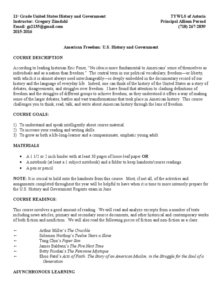 11th Grade United States History and Government Tywls of Astoria | PDF ...