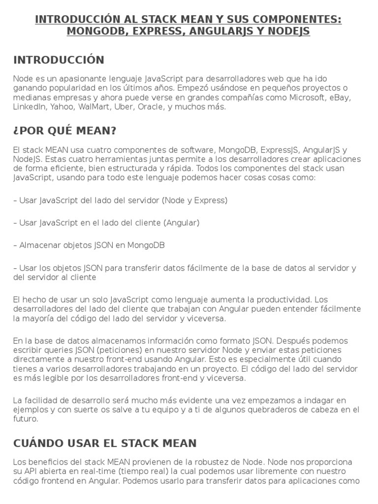 Introduccion Al Stack Mean Resum | PDF | Hilo (Computación) | Mongo Db