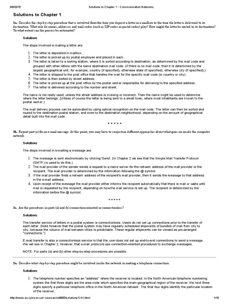 Solutions To Chapter 1 - Communication Networks | PDF | Telephone | Computer Network