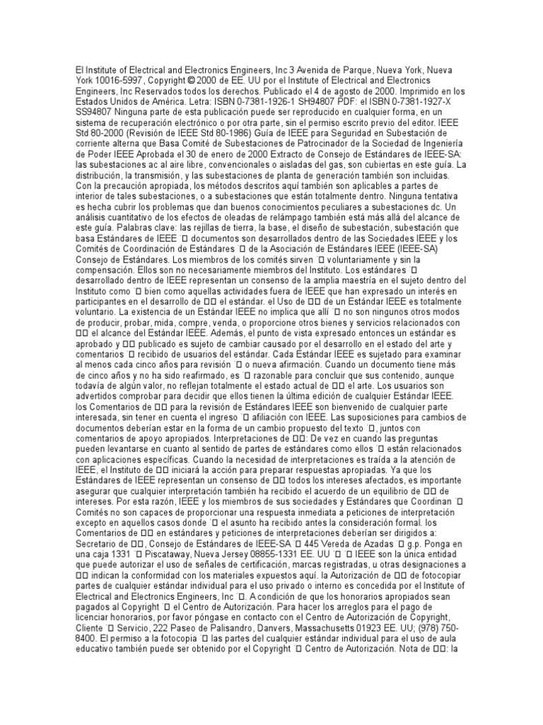 Ansi Ieee Std 80 2000 Pdf Corriente Eléctrica Voltaje