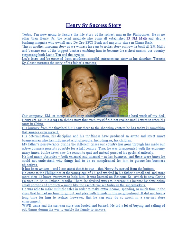 Henry Sy: Rags to Riches Journey | PDF | Retail | Shopping Mall