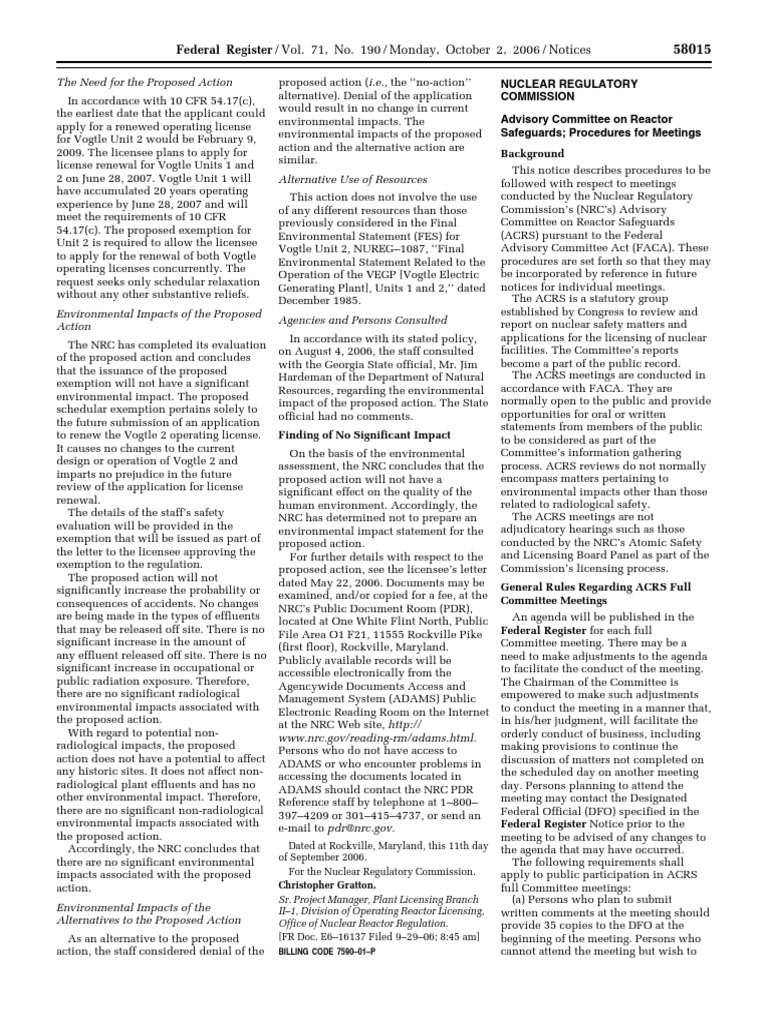 Notice: Environmental Statements Availability, Etc.: Reactor Safeguards ...
