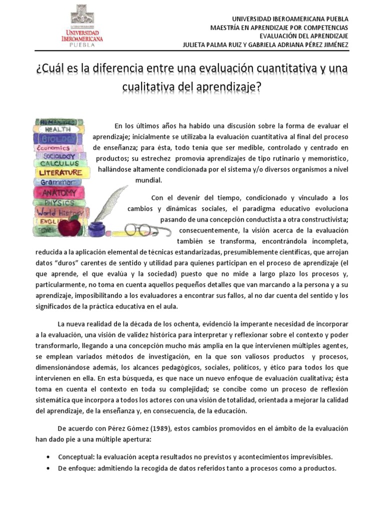 Evaluación cuantitativa y cualitativa del aprendizaje