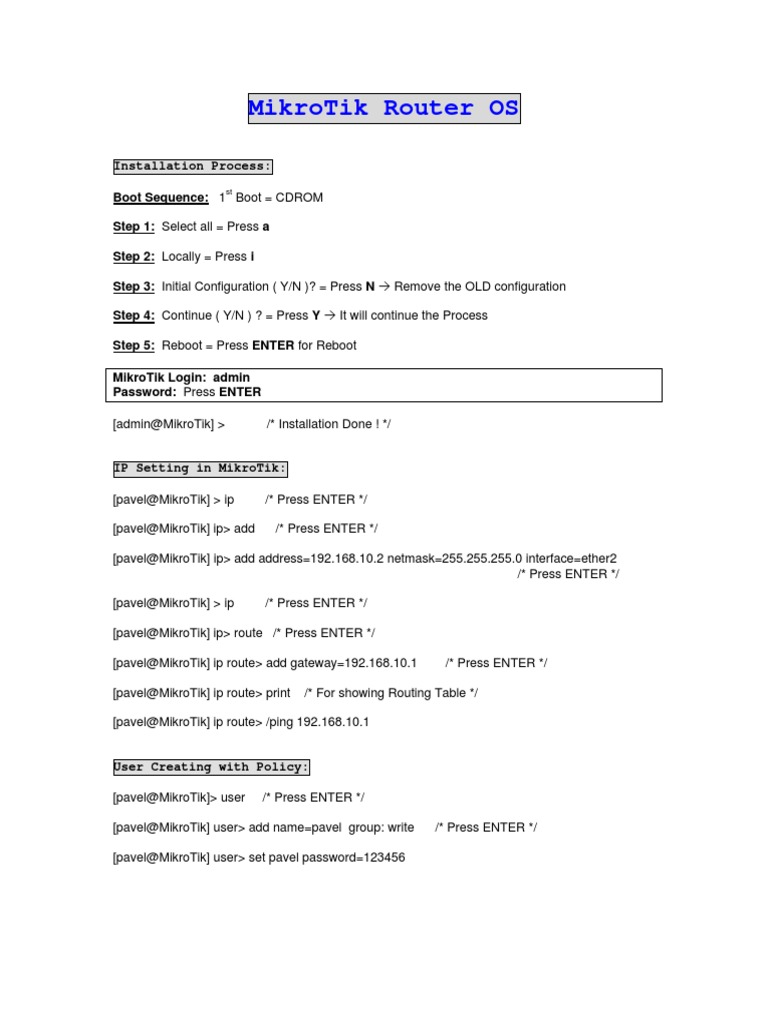 MikroTik Configure | PDF | Ip Address | Firewall (Computing)