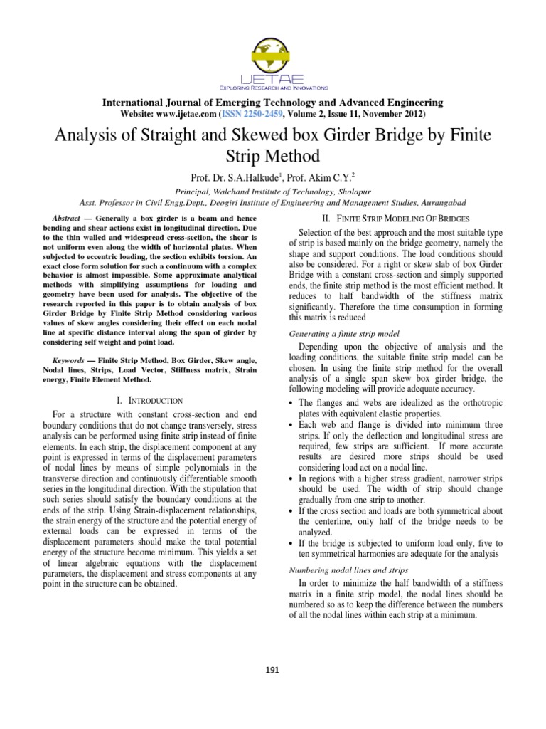 Analysis of Straight and Skewed Box Girder Bridge by Finite Strip Method | PDF | Stress ...