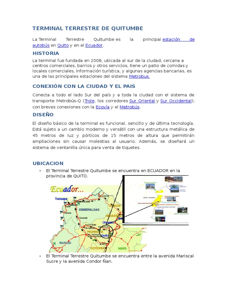 Terminal Terrestre Quitumbe: Guía Completa | PDF | Transporte en bus ...