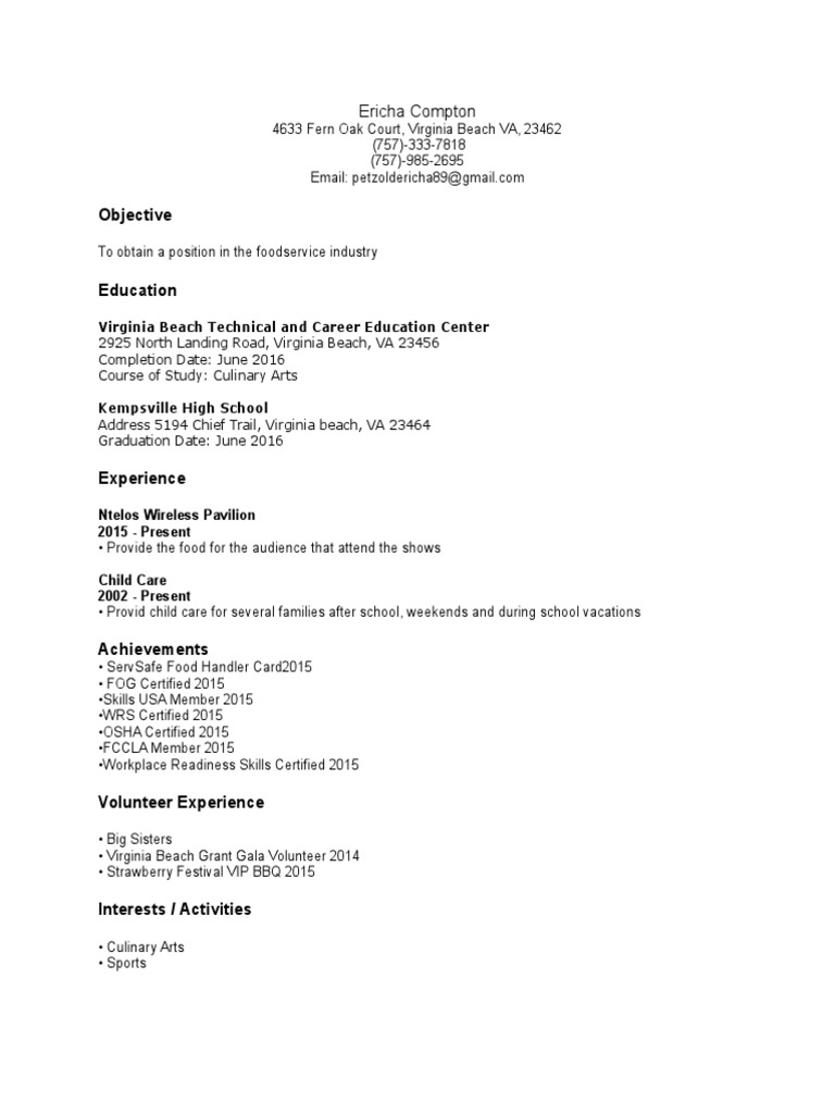 Culinary Resume Template | PDF | Career & Growth | Wellness