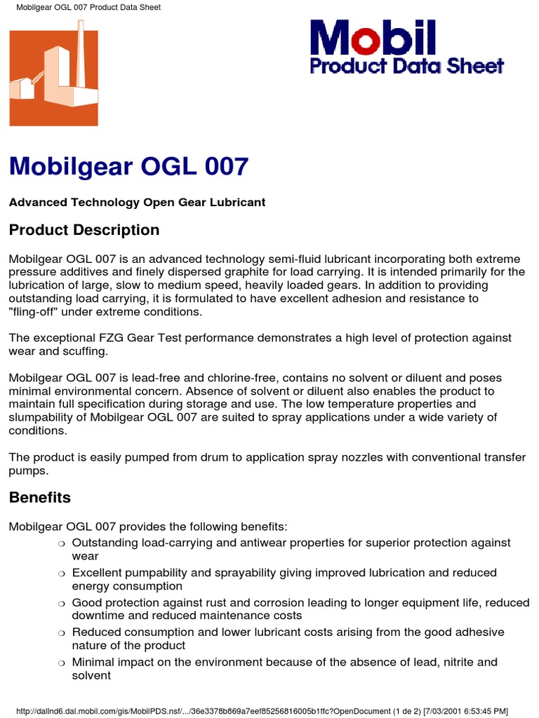 Mobilgear OGL 007 | PDF | Lubricant | Wear