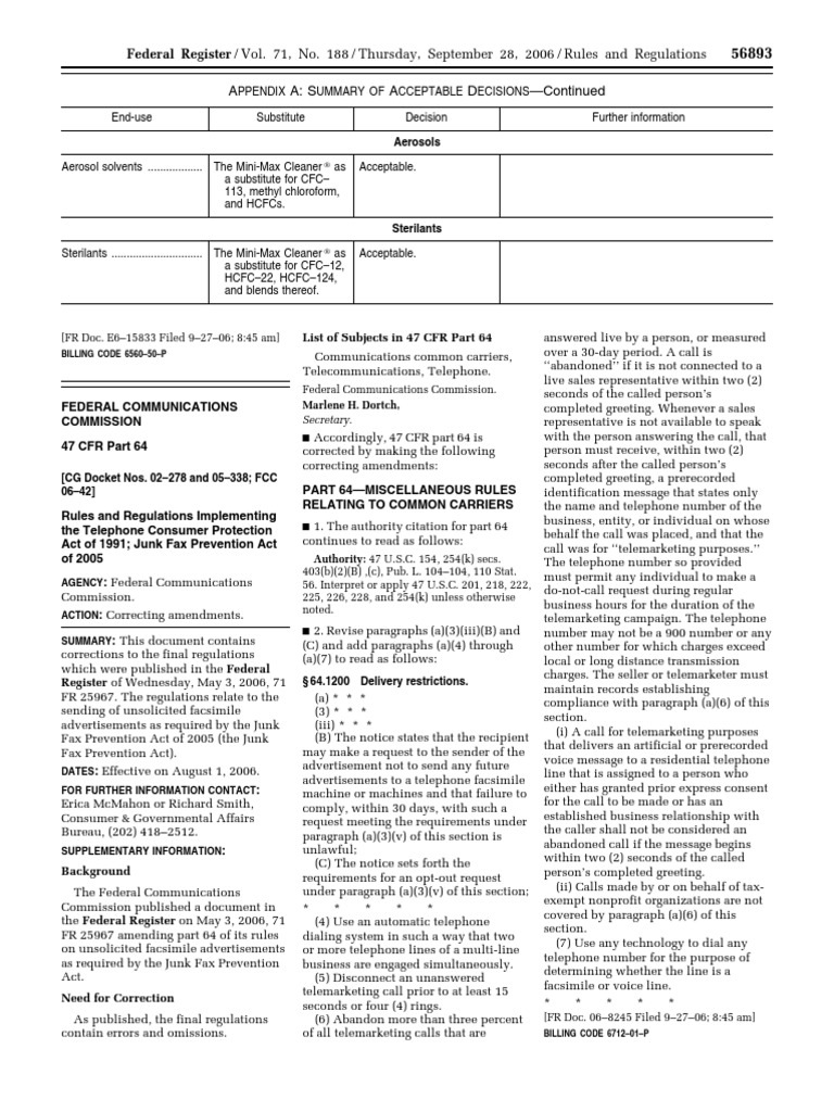 Rule: Common Carrier Services: Telephone Consumer Protection Act ...