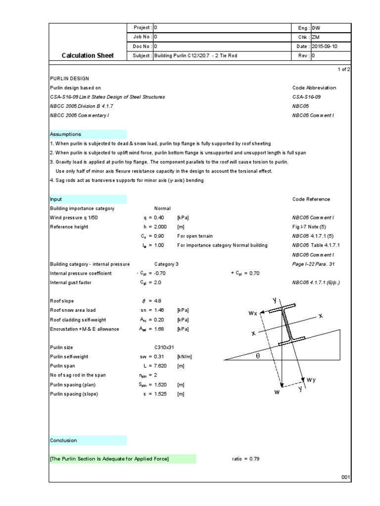 Building Purlin and Girt Calc | PDF | Bending | Civil Engineering