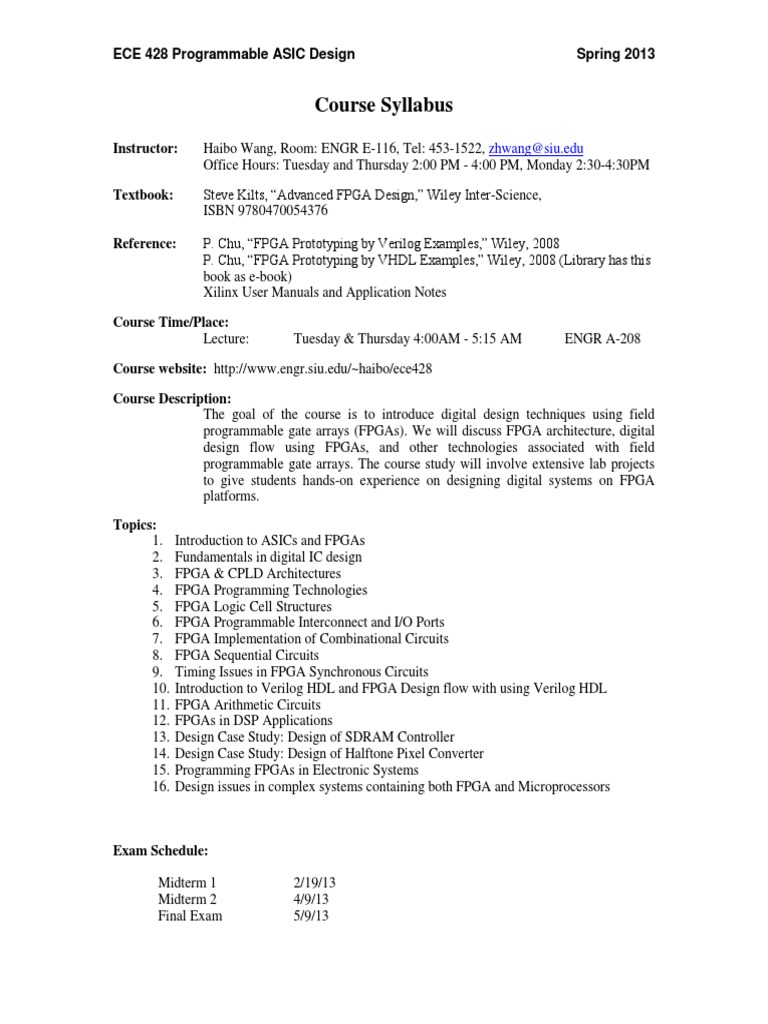 Syllabus For Short Term Fpga Course Pdf Field Programmable Gate Array Hardware Description 