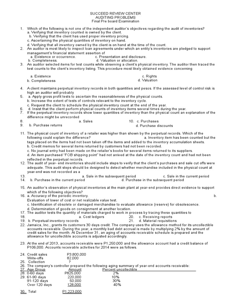 Aud Prob | PDF | Audit | Inventory