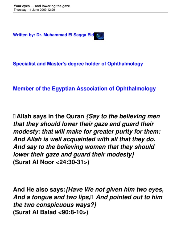 Your Eyes . and Lowering The Gaze | Download Free PDF | God In Islam ...