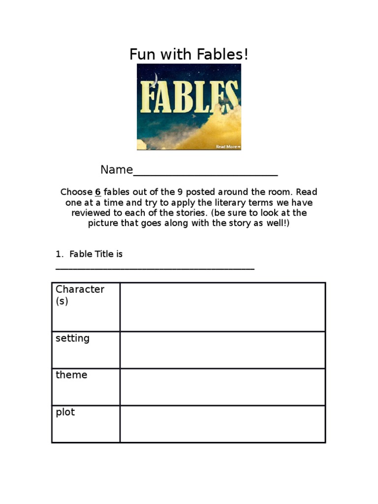 Analyzing Fables: A Literary Activity | PDF | Language Arts ...