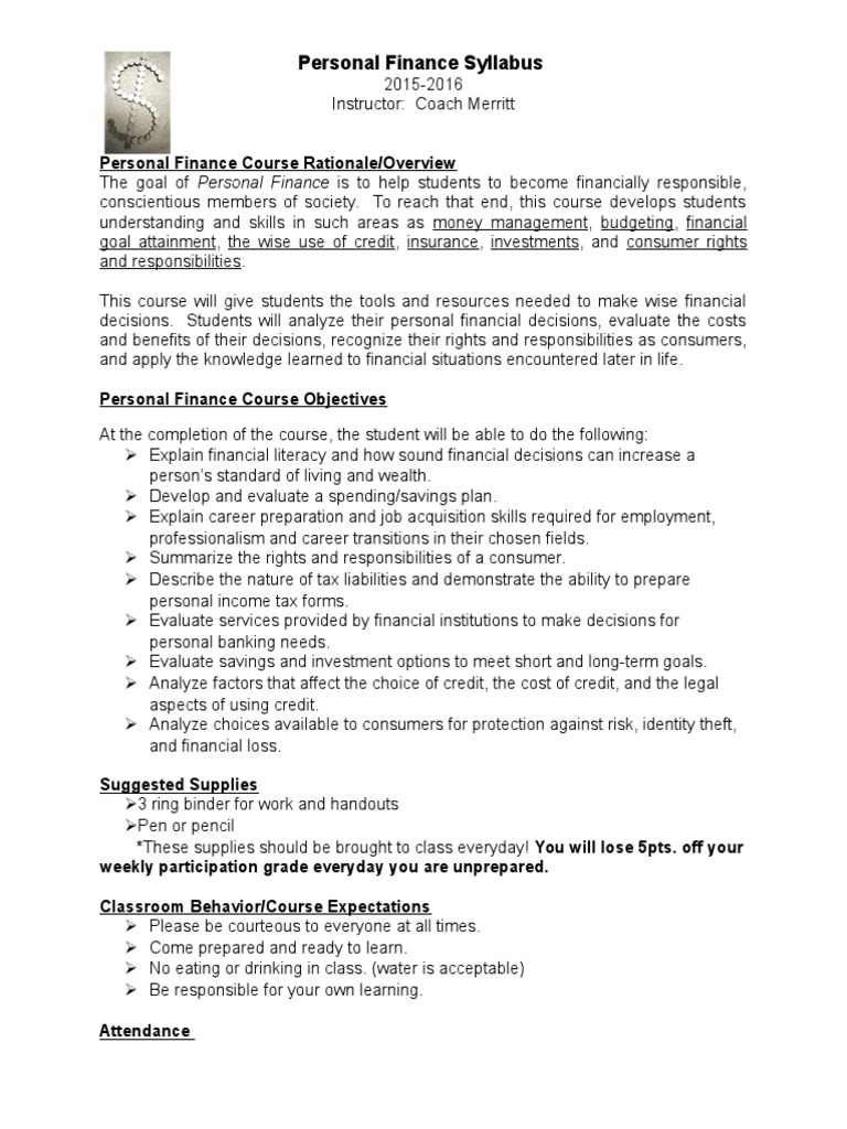 Personal Finance Syllabus | PDF | Personal Finance | Wealth