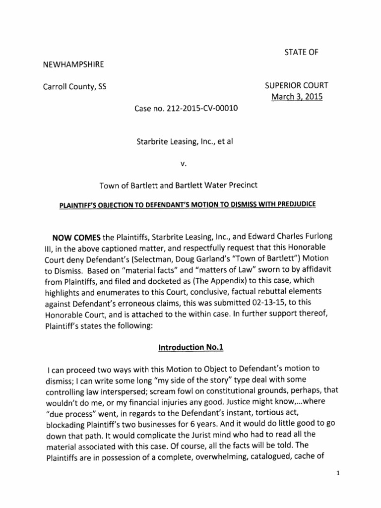 PLAINTIFF'S OBJECTION TO DEFENDANT'S MOTION TO DISMISS WITH PREDJUDICE ...