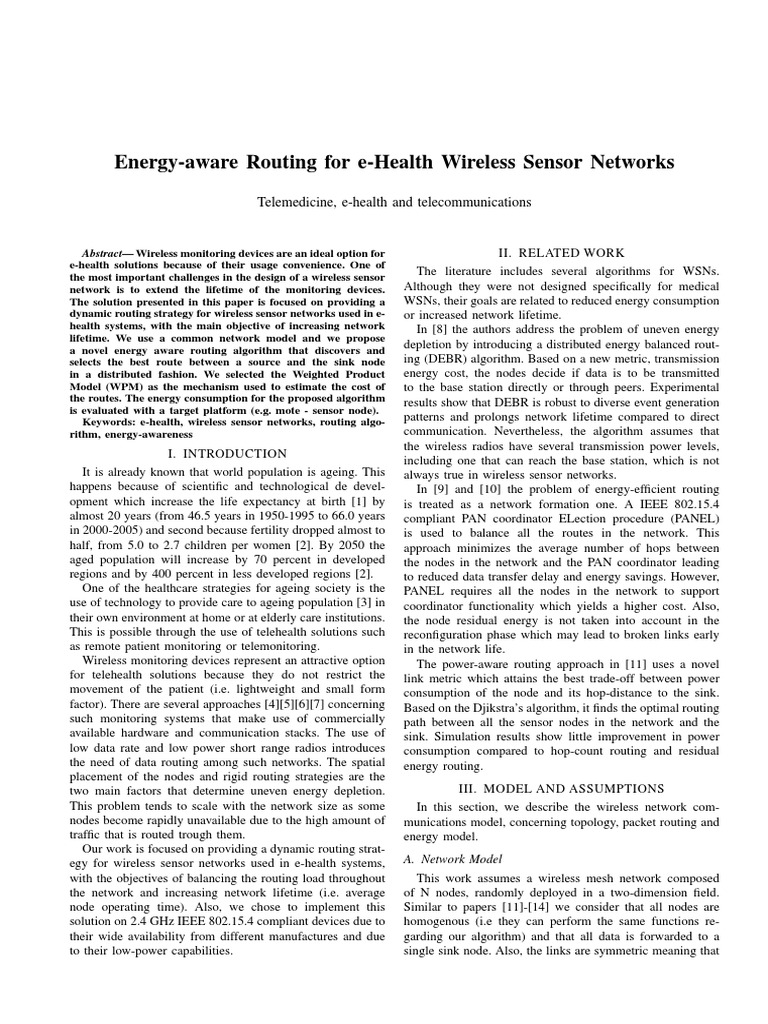 Energy-Aware Routing For E-Health Wireless Sensor Networks | PDF ...