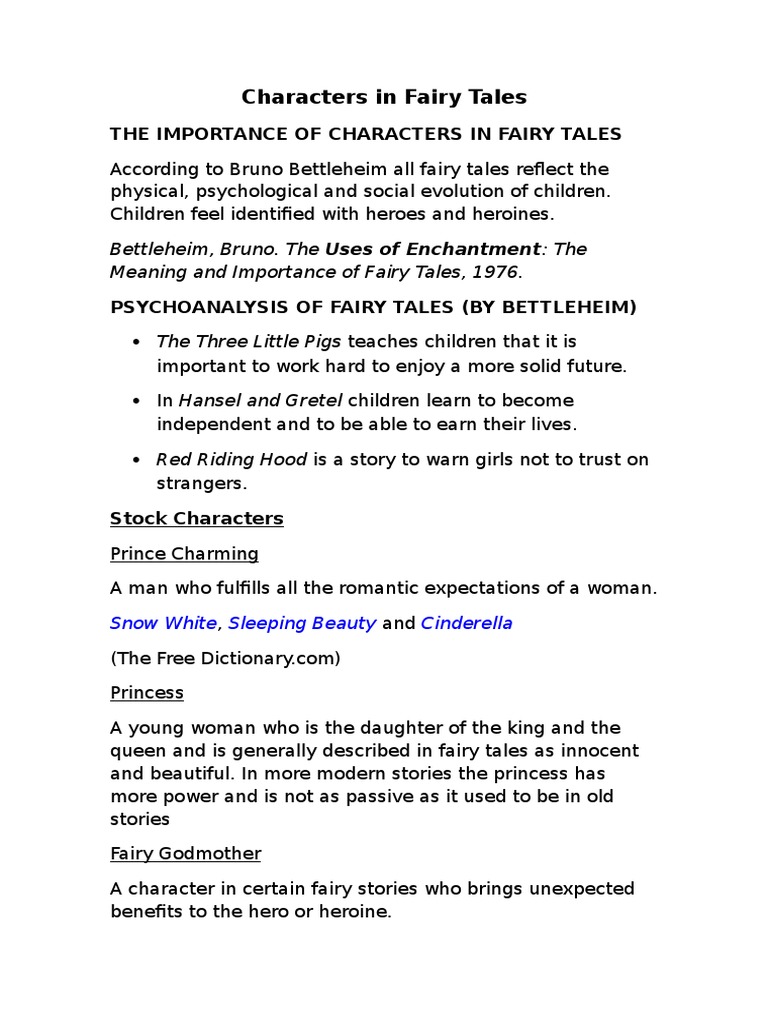 Fairy Tales, Psychoanalisis and Characters | PDF | Fairy Tales | Little ...