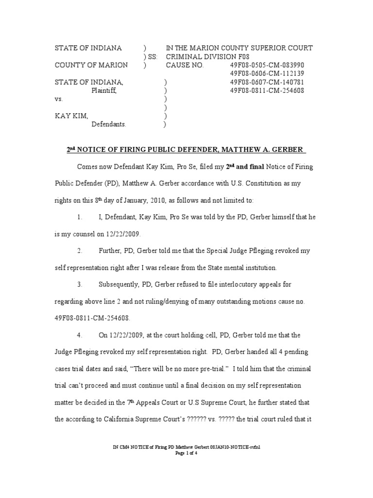 Notice of 2nd & Final Firing PD Matthew Gerber 08jan10 | PDF | Pro Se ...