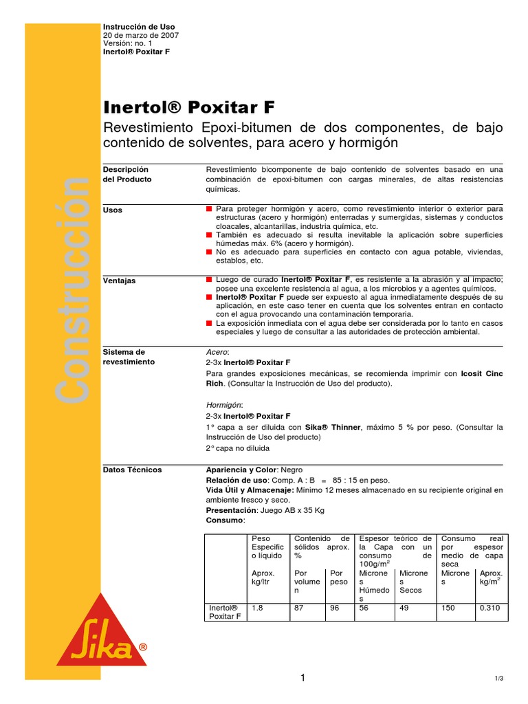 Inertol Poxitar F | PDF | Acero | Agua