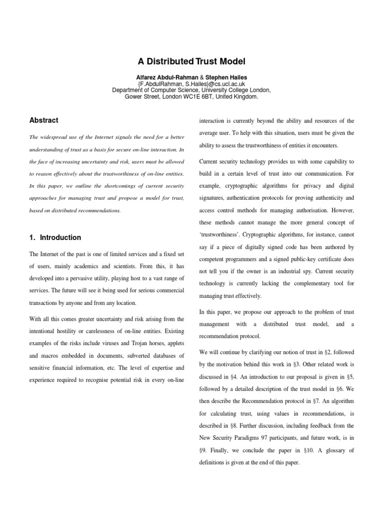 Distributed Trust Model for Online Security | PDF | Trust (Emotion ...