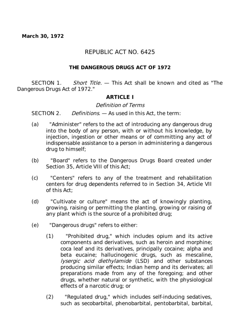 Ra 6425 | PDF | Medical Prescription | Narcotic
