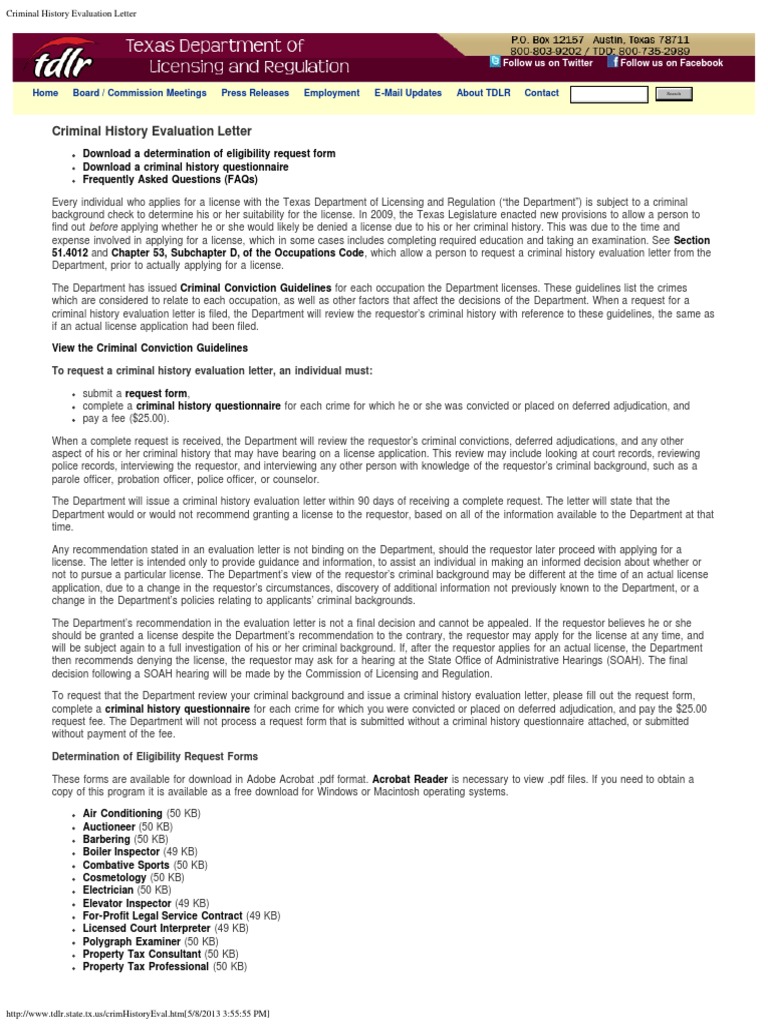 Texas Criminal History Evaluation Process | PDF | Criminal Record ...