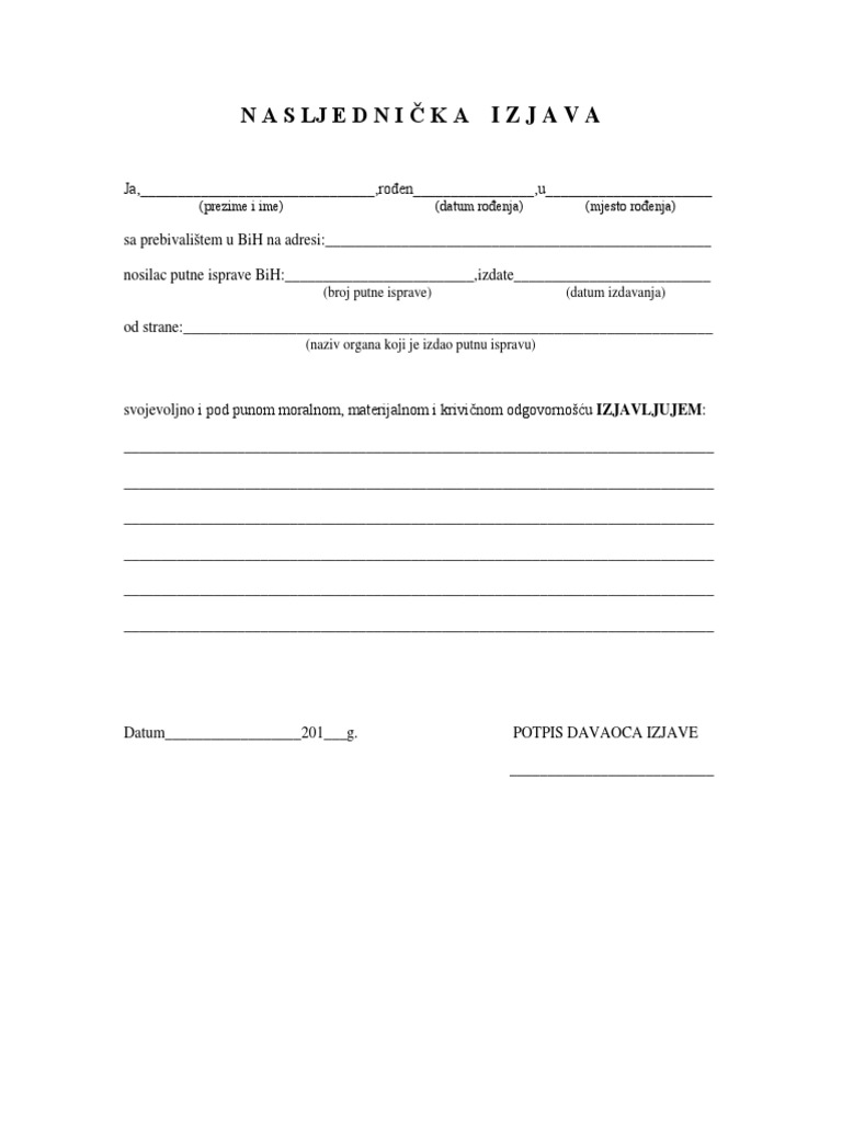 Nasljednicka Izjava | PDF