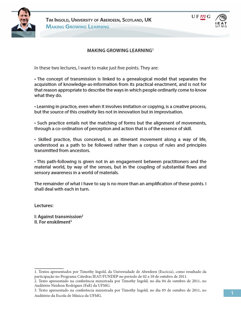 Tim Ingold Making Growing Learning1 | PDF | Alchemy | Perception