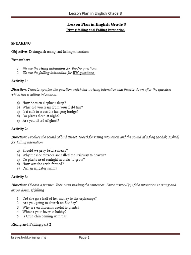 Rising and Falling Intonation | PDF | Part Of Speech | Adverb