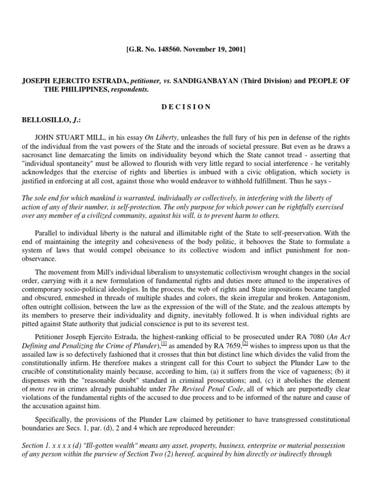 Estrada V Sandiganbayan 369 SCRA 394 | PDF | Overbreadth Doctrine ...