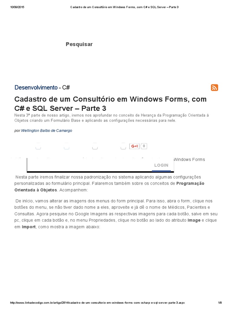 Cadastro de Um Consultório em Windows Forms, Com C# e SQL Server - Parte 3 | PDF | C Sharp ...
