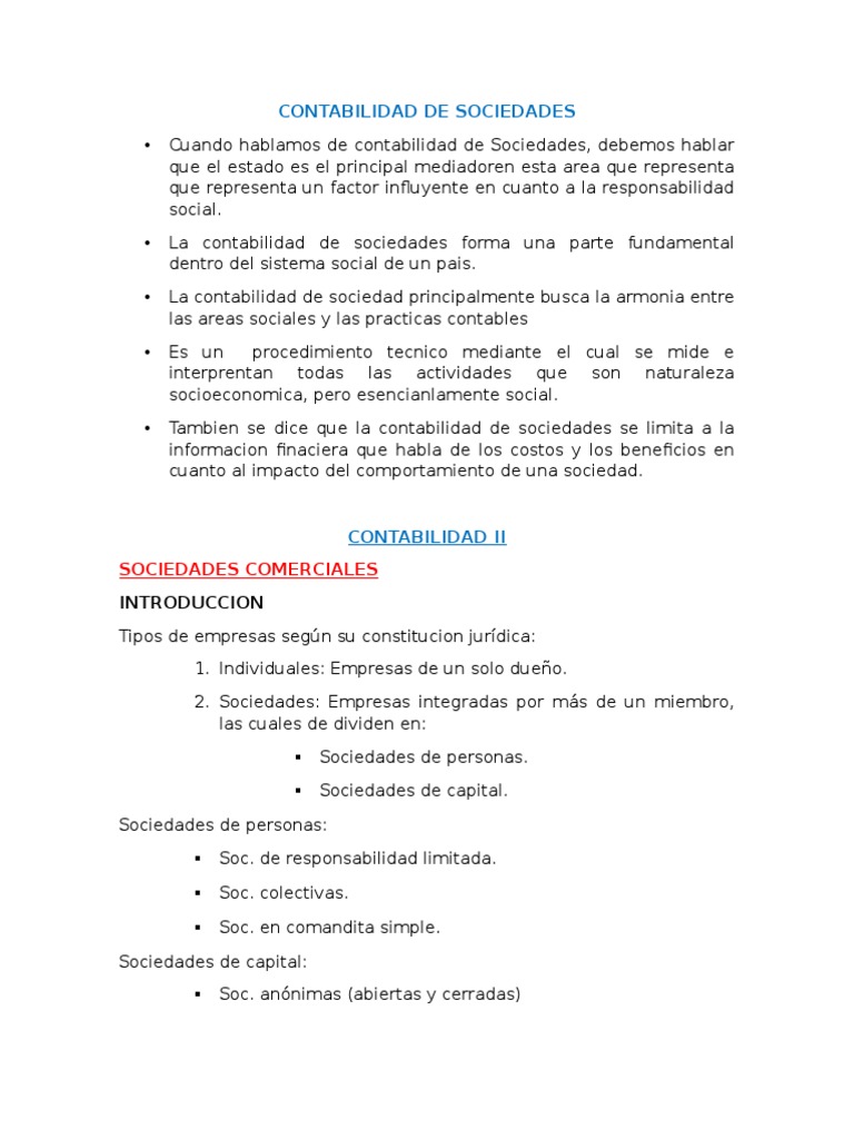 Contabilidad De Sociedades Comerciales Pdf Compañía De