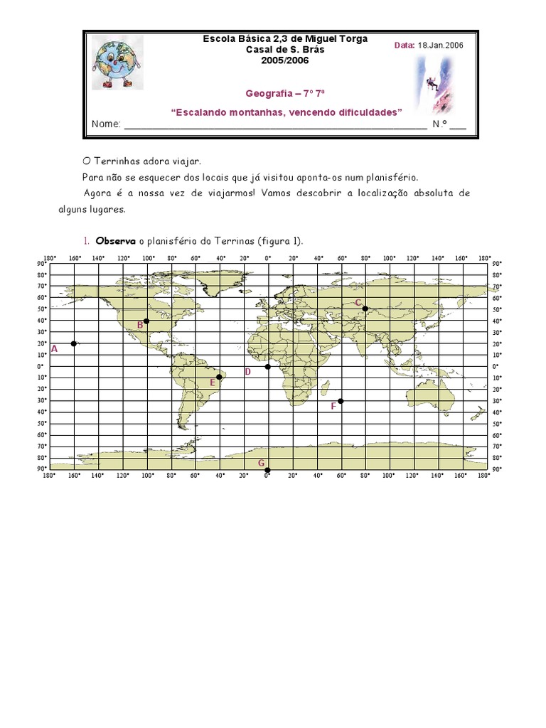 Coordenadas Geográficas - Ficha de Trabalho | PDF | Natureza | Geomática